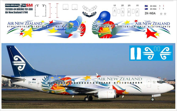 PAS-DECALS Декаль для Boeing 737-300 Air New Zeland Millenium, 1/144 ...