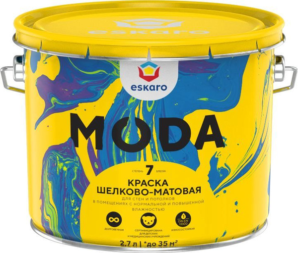 Краска Eskaro Moda 3, Акриловая дисперсия, Шелковисто-матовое покрытие ...
