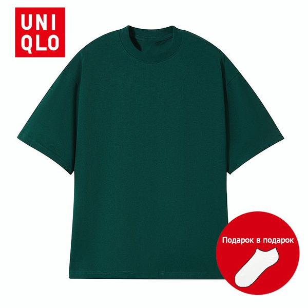 Футболка Uniqlo, размер 54, цвет темно-зеленый, 100% - купить по ...