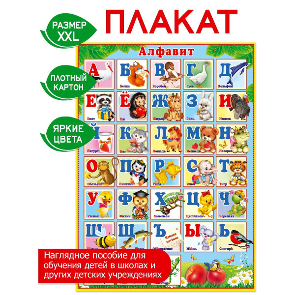 Алфавит плакат. Обучающий постер-плакат для начальной школы и детского ...