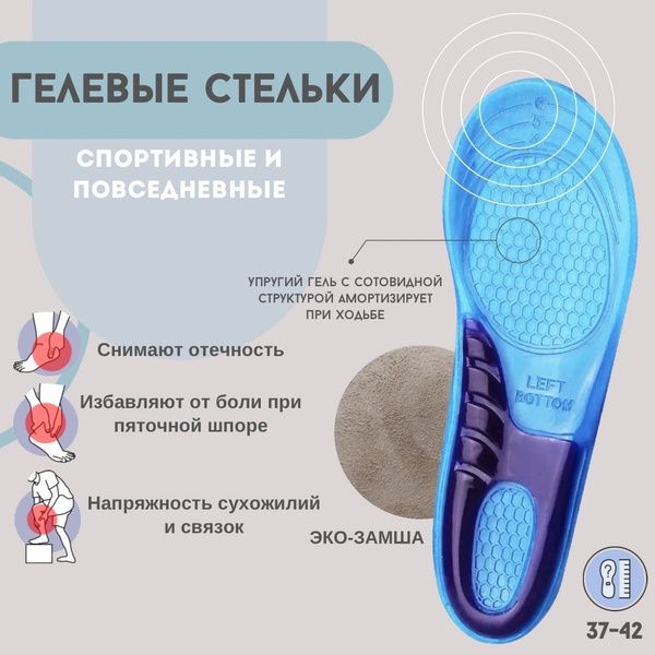 Гелевые стельки; Размер 37-42, Ортопедические, при пяточной шпоре и ...