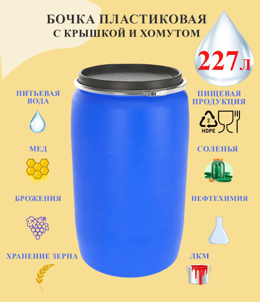 Пластиковая бочка 227 литров (евробарабан) / Бочка Open Top садовая ...