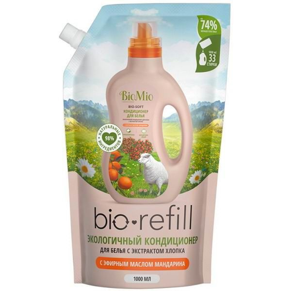 BioMio Кондиционер для белья, Bio-Soft, Refill, Мандарин, 1000 мл ...