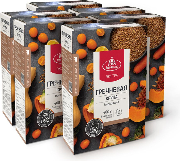 Гречка Агро-Альянс Экстра, 5 пакетиков х 80 г, 400 г х 6 шт - купить с ...