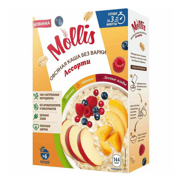 Каша Mollis овсяная ассорти 40 г х 6 шт - купить с доставкой по ...