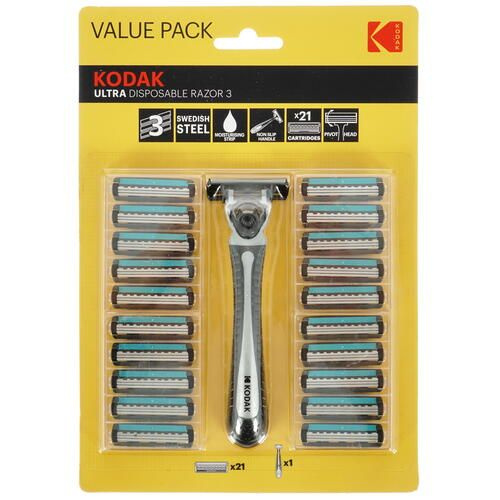 Kodak Бритва для мужчин, Ultra Disposable Razor 3, 3 лезвия, 21 сменный ...