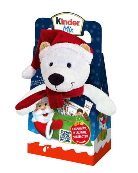 Новогодний подарок Kinder Mix, Киндер Микс шоколадный набор с мягкой игрушкой Медведь, 137,5 г ...