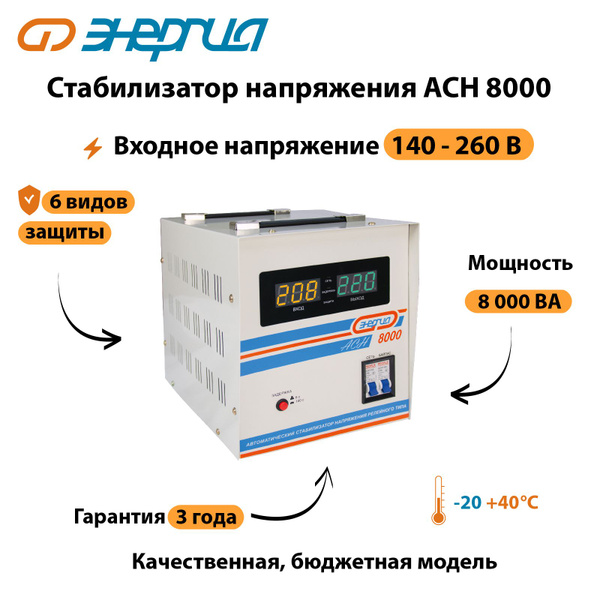 Стабилизатор напряжения Энергия АСН 8000 купить по низкой цене с ...