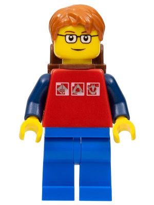 Минифигурка Lego Red Shirt with 3 Silver Logos, Dark Blue Arms, Blue ...