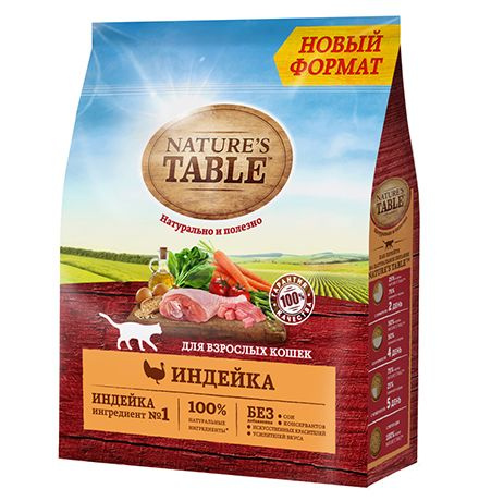 Natures Table / Сухой корм Нейчерс Тейбл для взрослых кошек Индейка 1,1 ...