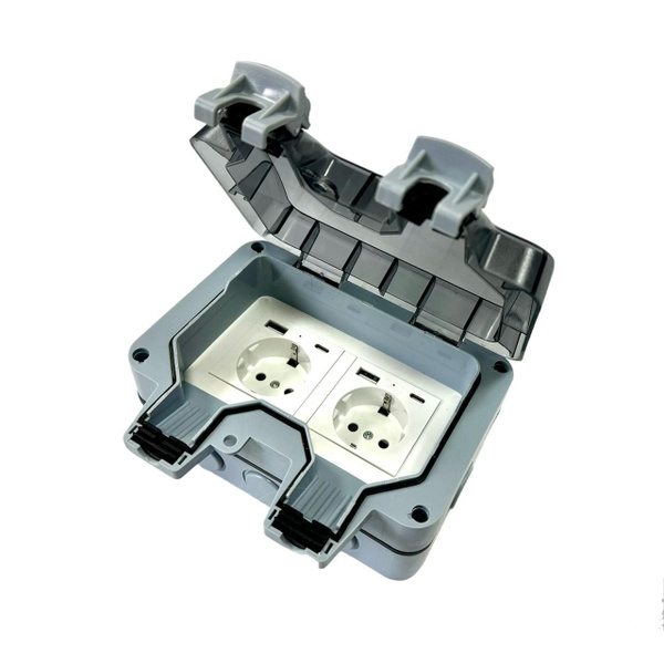 Розетка уличная с USB-C IP66 двойная влагозащищенная, садовая, наружняя ...