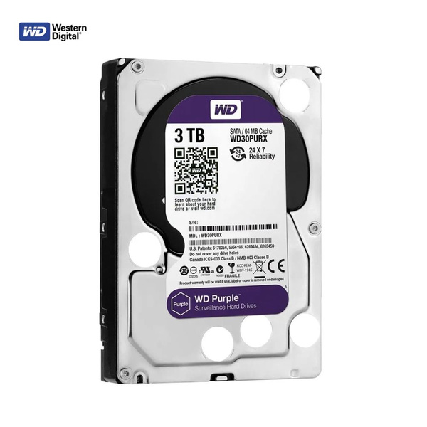 3 ТБ Внутренний жесткий диск Western Digital Purple HDD 3.5" 64MB 5400 ...