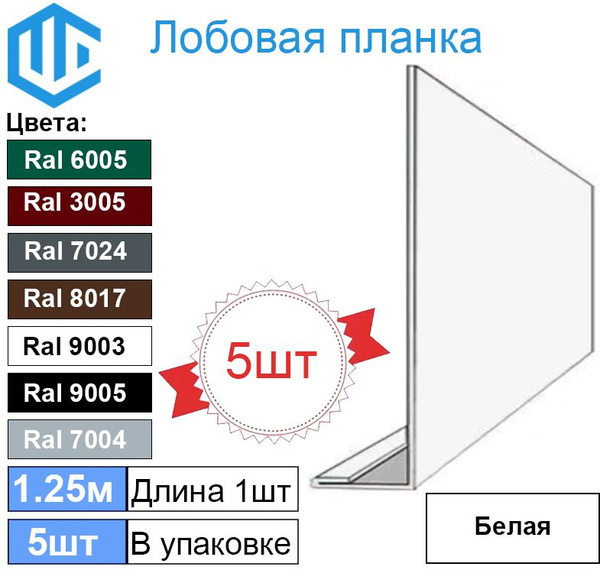 Лобовая планка кровли (100мм) Ral 9003 ( 5 шт ) 1.25м - купить с ...