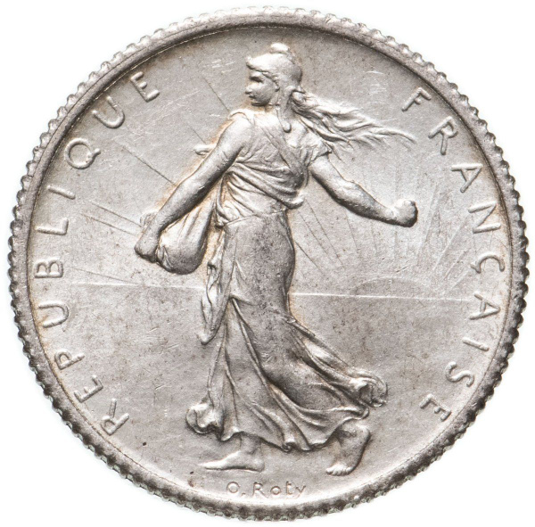 Франция 1 франк franc 1898-1920, яркий штемпельный блеск UNC, 5 гр серебра 835 пробы, Серебро ...