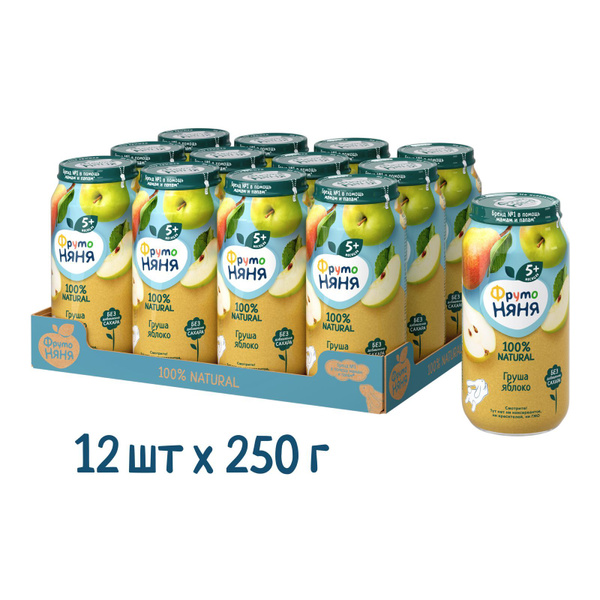 Пюре фруктовое ФрутоНяня с 5 месяцев, яблоко и груша, 250 г x 12 ...