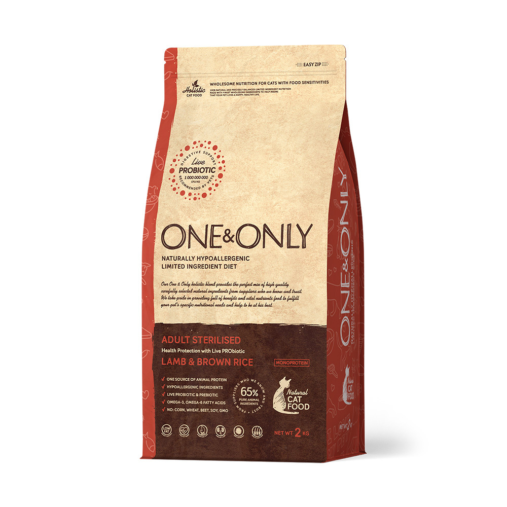 Корм для стерилизованных кошек ONE&ONLY Ягненок с рисом, 2 кг — купить ...