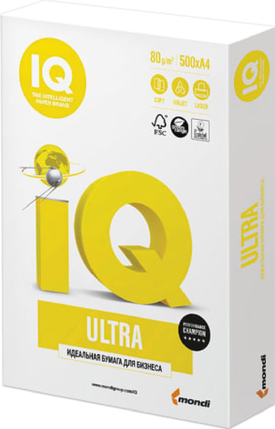 Бумага офисная IQ ULTRA, А4, 80 г/м2, 500 л., марка А, Mondi, белизна ...