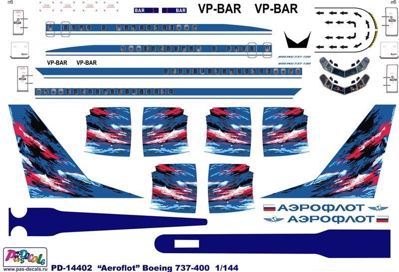 PAS-DECALS Декаль для Boeing 737-400 Аэрофлот Пожар, 1/144 - купить с ...