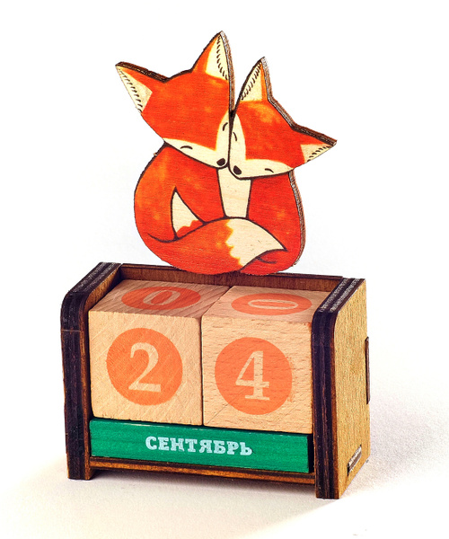 Вечный календарь "Две лисички" из дерева (кубики - бук), АРТВЕНТУРА ...