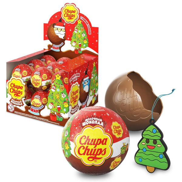 Шоколадный шар Chupa Chups с игрушкой внутри "Новогодний", 18шт. по 20г ...