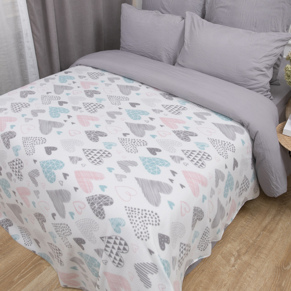 Плед 150х200 см Tessolo Home "Разноцветные сердечки", белый. Флис ...