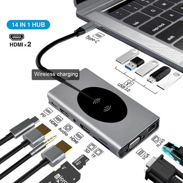 Картридер type c 14 в 1 док-станция с беспроводной зарядкой Macbook Air ...