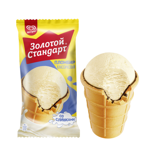Мороженое пломбир в вафельном стаканчике Классический Золотой Стандарт ...