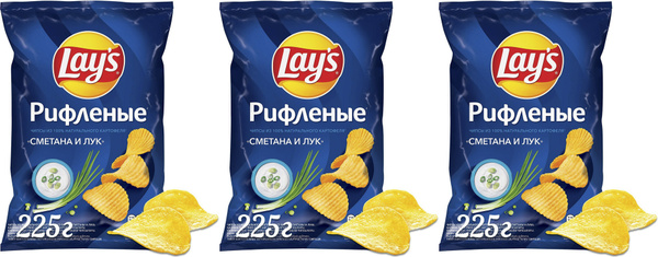 Чипсы картофельные Lay's рифленые Сметана-Лук 225 г в упаковке ...
