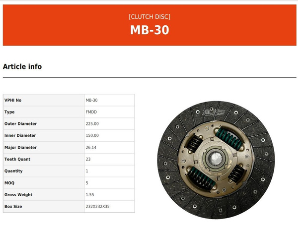 Диск сцепления - PHC арт. MB30 - купить по выгодной цене в интернет-магазине OZON (1378808473)