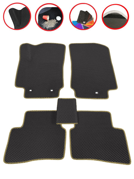 Коврики в салон автомобиля EvaTeka Сузуки Балено 2022-2023 гг РОМБ, цвет черный, бежевый ...