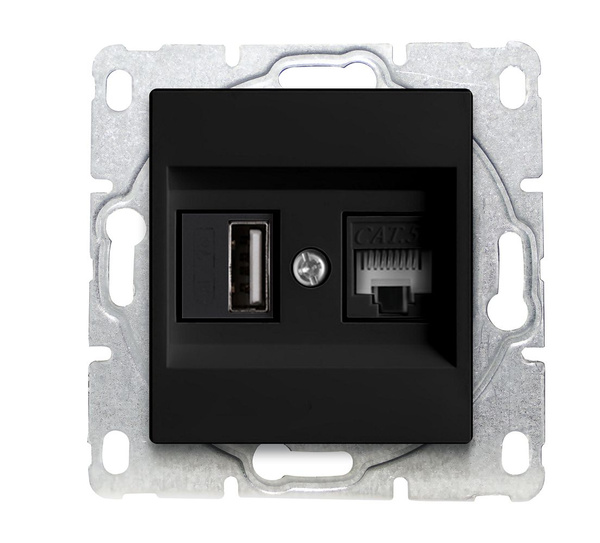 Розетка для USB + сетевого кабеля LAN без рамки черная Vesta-Electric ...