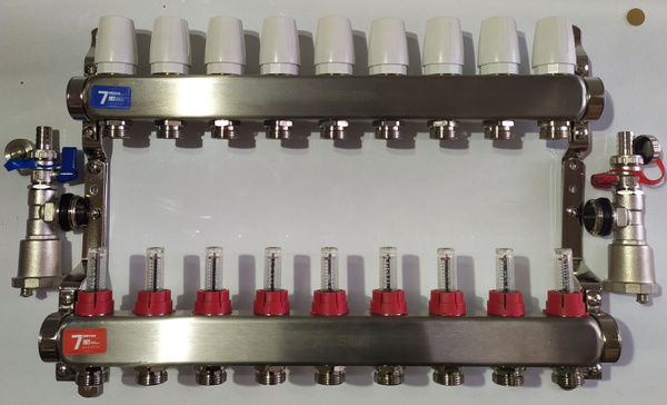 Коллектор для теплого пола 9 контуров в сборе распределительный 1"x3/4"Коллектор для теплого ...