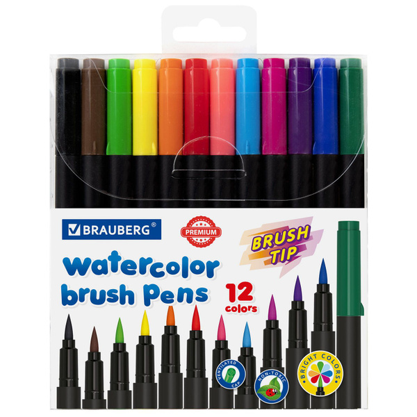 Фломастеры Brauberg с наконечником-кистью 12 цветов, вентилируемый ...