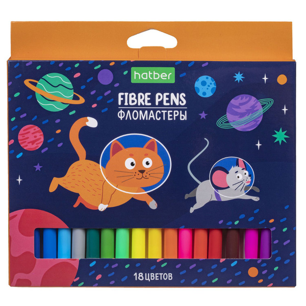Фломастеры Hatber ECO Космос 18 цветов в картонной коробке с европодвесом - купить с доставкой ...