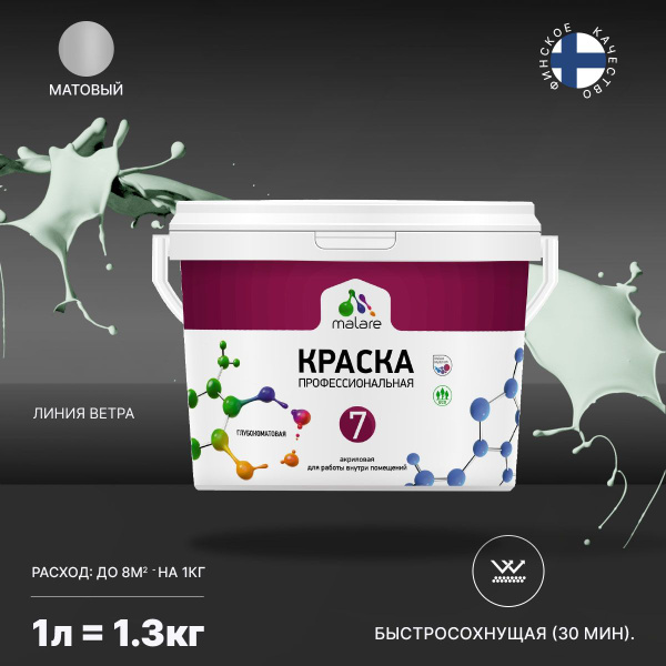 Краска Malare Professional Euro №7 интерьерная для стен и обоев V1.0 Быстросохнущая, Водно ...