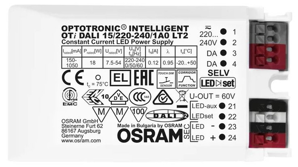 Драйвер Osram DALI / Touch DIM / Touch DIM Sensor 3-18W 7.5-54 V ...
