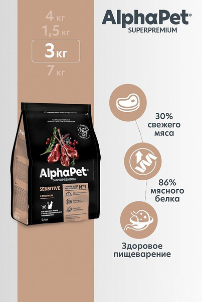 Сухой корм AlphaPet Superpremium Sensitive для кошек и котов с чувствительным пищеварением с ...