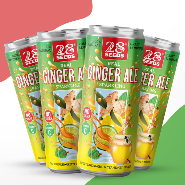 Лимонад без сахара натуральный Имбирный эль 28 SEEDS 4 шт / Имбирный напиток газированный ...