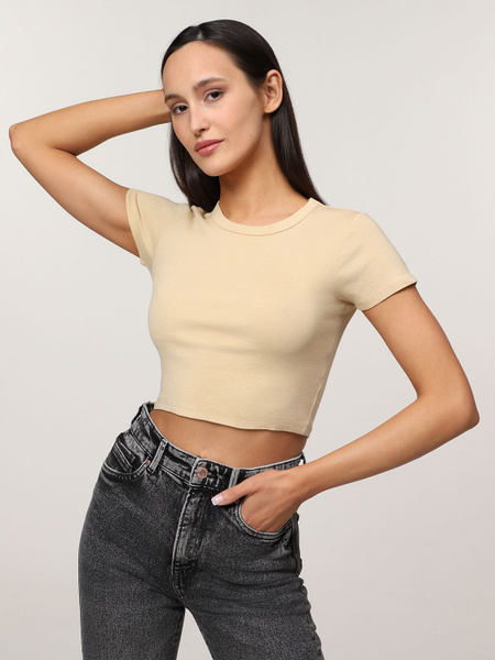 Футболка Pull&Bear, размер 40, 42, цвет бежевый, 100% хлопок - купить по выгодной цене в ...