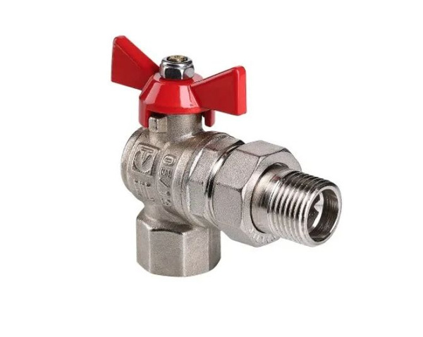 Кран шаровой 1/2" вн-нар VALTEC BASE с полусгоном, угловой / Латунная запорная арматура ДУ 15 с ...