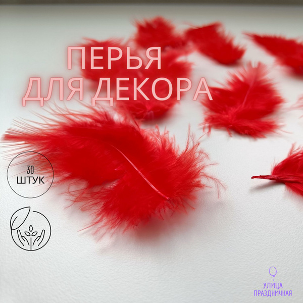 Перья декоративные для творчества и рукоделия 30шт, красные - купить с ...