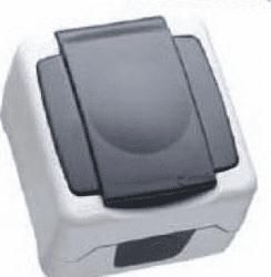 Розетка силовая штепсельная Makel / Макел Менекше IP55 серая, 1-местная с крышкой и пружинными ...