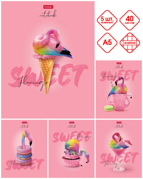 Набор тетрадей Hatber 40 листов, формата А5, в клетку, на скобе, 65 г/кв. м, матовая ламинация ...