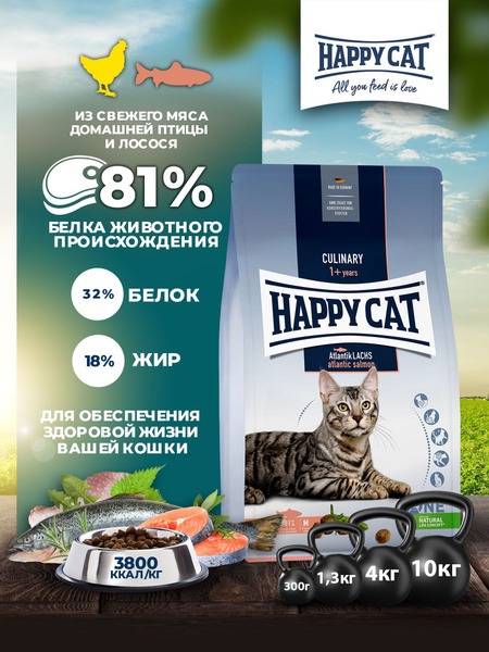 Корм сухой для кошек с лососем HAPPY CAT Culinary AtlantikLachs, 1,3 кг ...