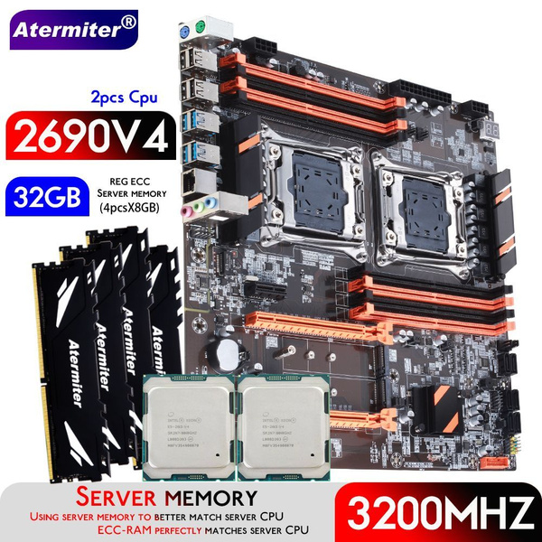 Atermiter Материнская плата Dual X99 Intel LGA 2011-3 + E5 2690V4 X2pcs ...