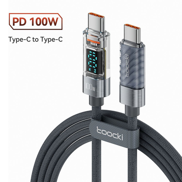 Кабель Toocki Кабель Pd 100 Вт Type C для быстрой зарядки с цифровым