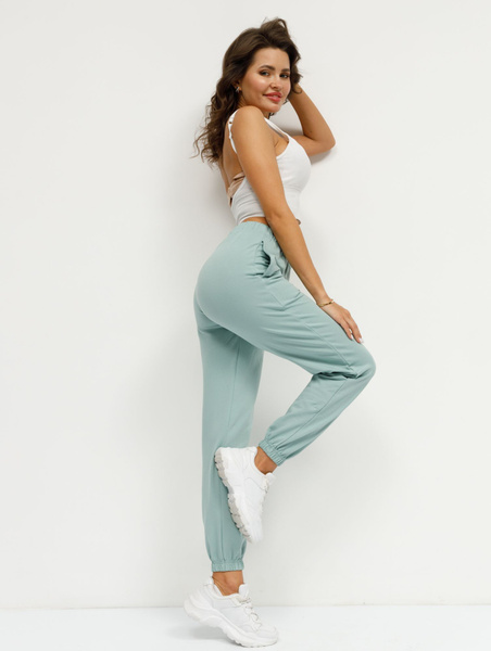 Брюки Женский Instreet джоггеры светло-зеленый Футер двухнитка, размер 44 Резинка На любой сезон ...