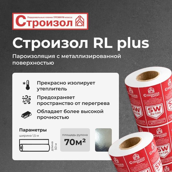 Паро-гидроизоляция Строизол RL PLUS фольгированная теплоотражающая 70м2 ...