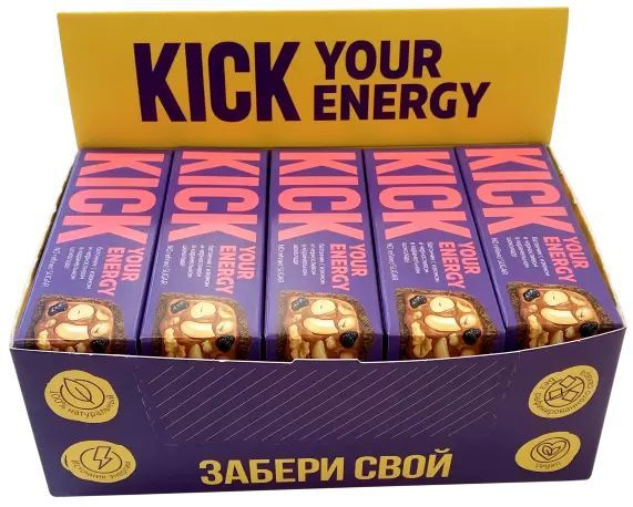 Батончик KICK "YOUR ENERGY" арахисовый с изюмом и черносливом в ...