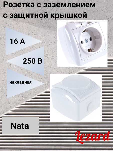 Розетка Lezard NATA одноместная с заземлением и защитной крышкой накладная - купить по низкой ...